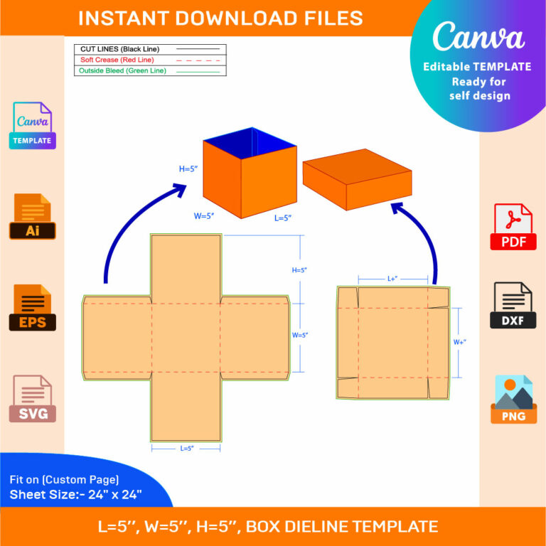 Pizza Box Dieline Template AI, EPS, SVG, DXF, PDF, JPG, files ...