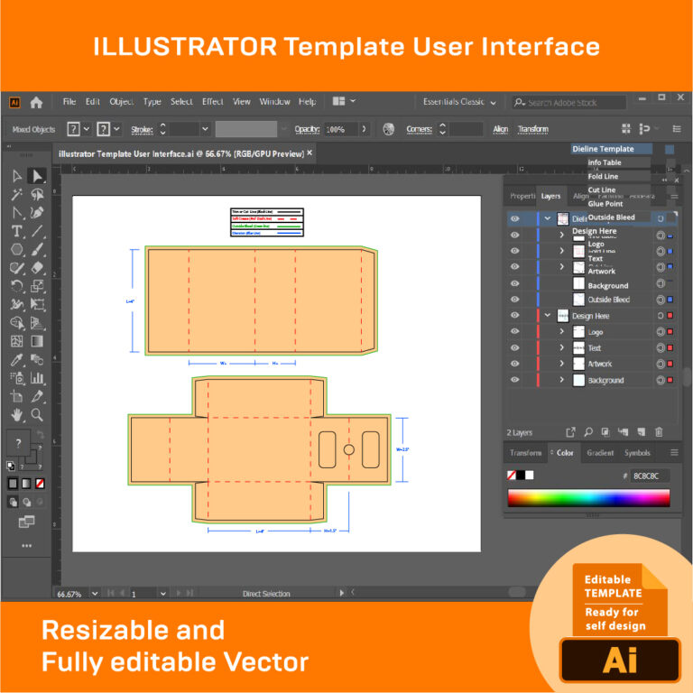Square Box With Lid, Favor Gift Box Dieline Template SVG, Ai, EPS, PDF ...