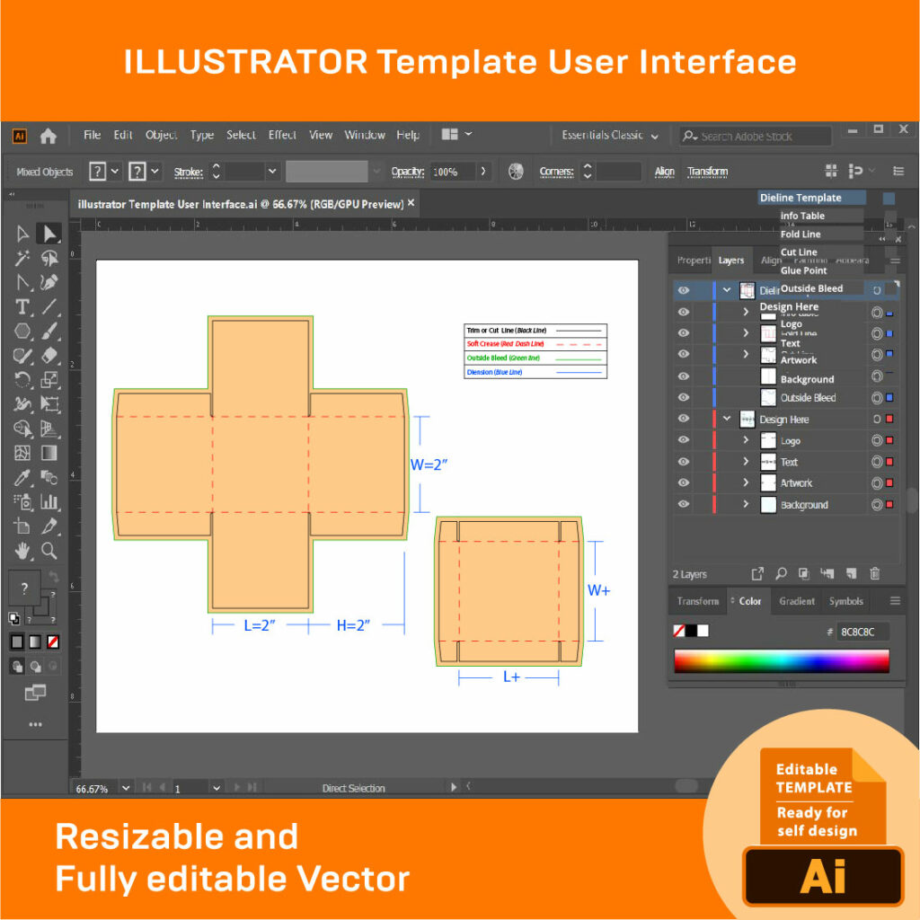 Square Box With Lid, Favor Gift Box Dieline Template SVG, Ai, EPS, PDF ...