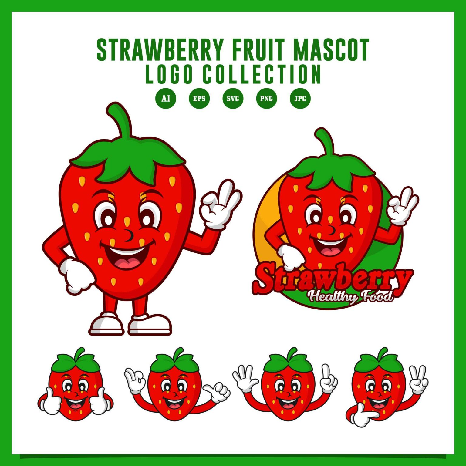 Set Strawberry fruit mascot design collection - $8 - MasterBundles