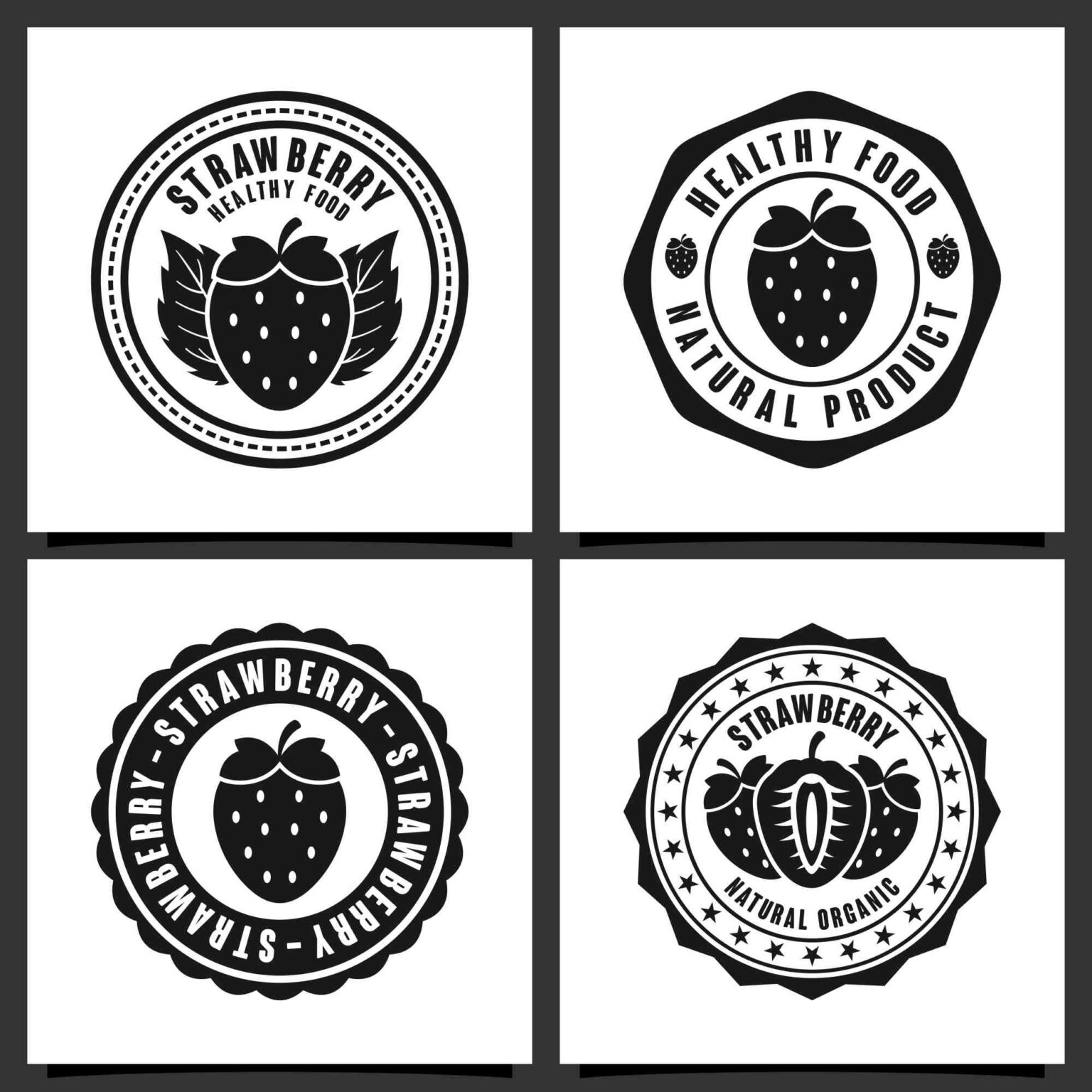 Set Strawberry fruit vector stamps logo design - $6 - MasterBundles