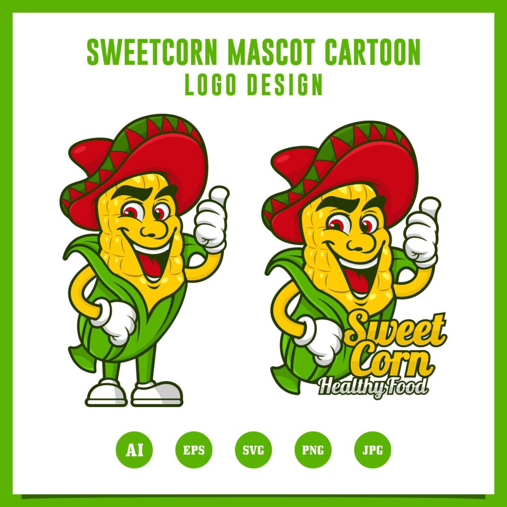 Set Sweetcorn healthy food mascot logo design - $6 - MasterBundles