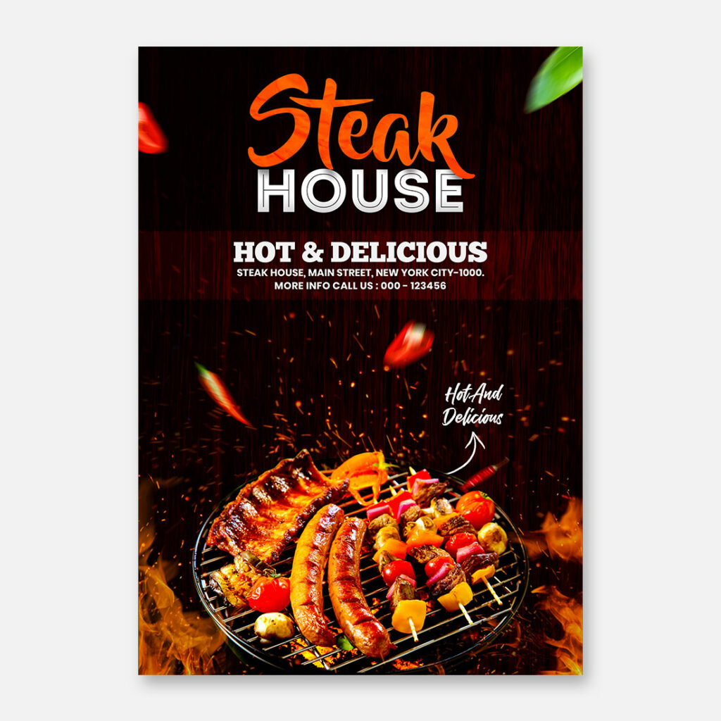 Grilled steak house restaurant flyer template - MasterBundles