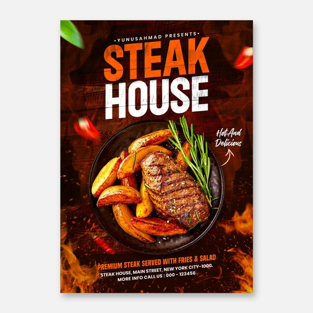Steak house flyer design template - MasterBundles