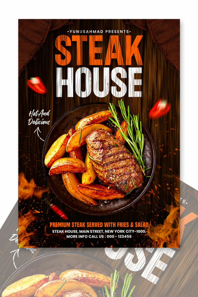 Grilled steak house restaurant flyer template - MasterBundles