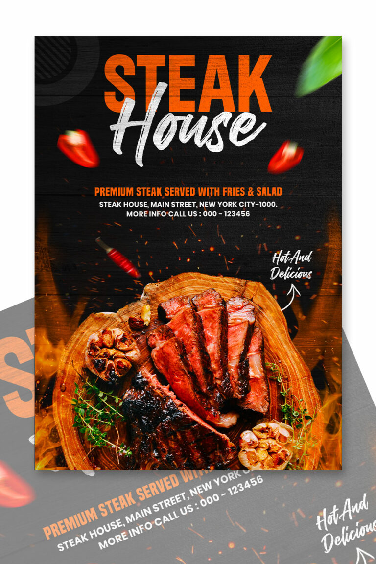 Grilled steak house restaurant flyer template - MasterBundles