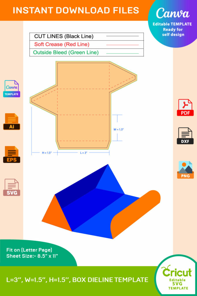 Triangle Box, Dieline Template - MasterBundles