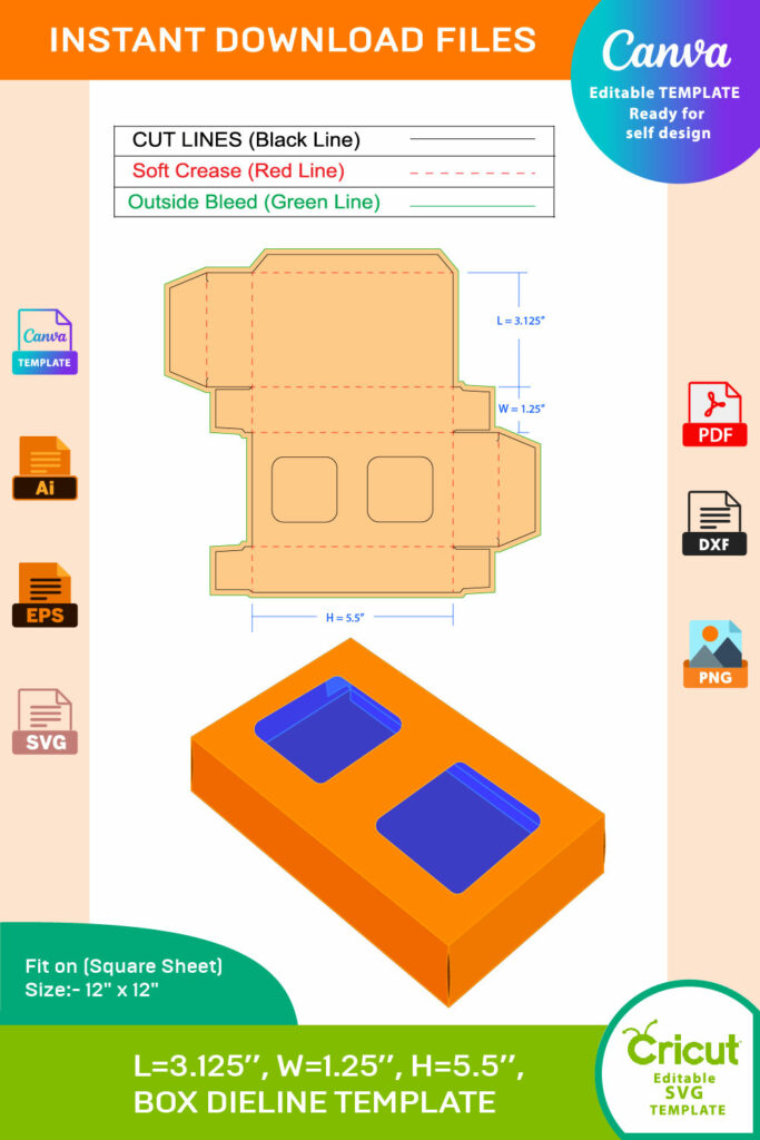 Two Display Soap Box, Dieline Template, SVG, EPS, PDF, DXF, Ai, PNG ...
