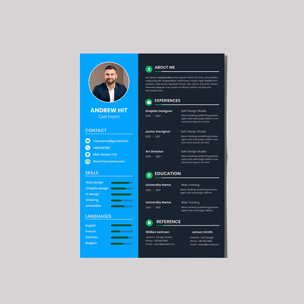 Andrew Blue Resume | CV Template - MasterBundles