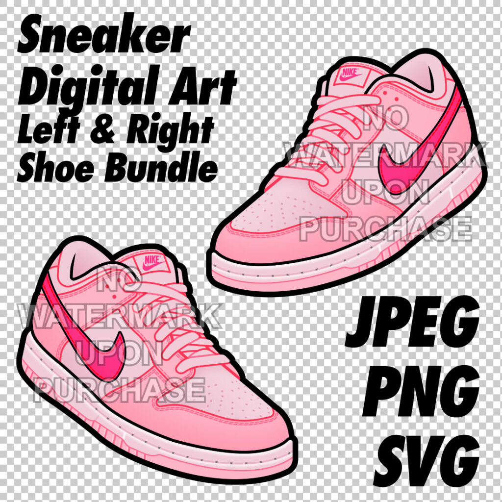 Dunk Low Triple Pink JPEG PNG SVG Sneaker Art right & left shoe bundle ...