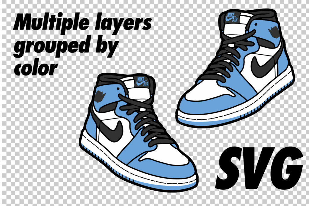 Air Jordan 1 University Blue JPEG PNG SVG Sneaker Art right & left shoe ...