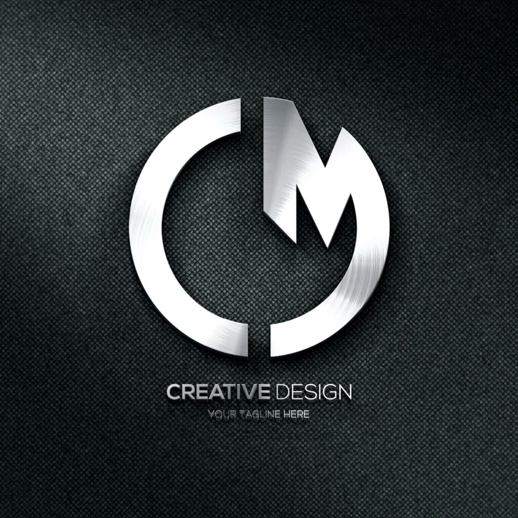 Set of letter CM rounded shape logo design concept isolated on balck ...