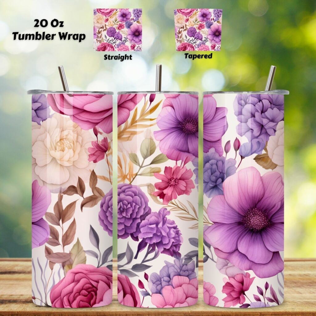 Floral Watercolor Seamless Tumbler Wrap PNG, Seamless PNG, sublimation ...