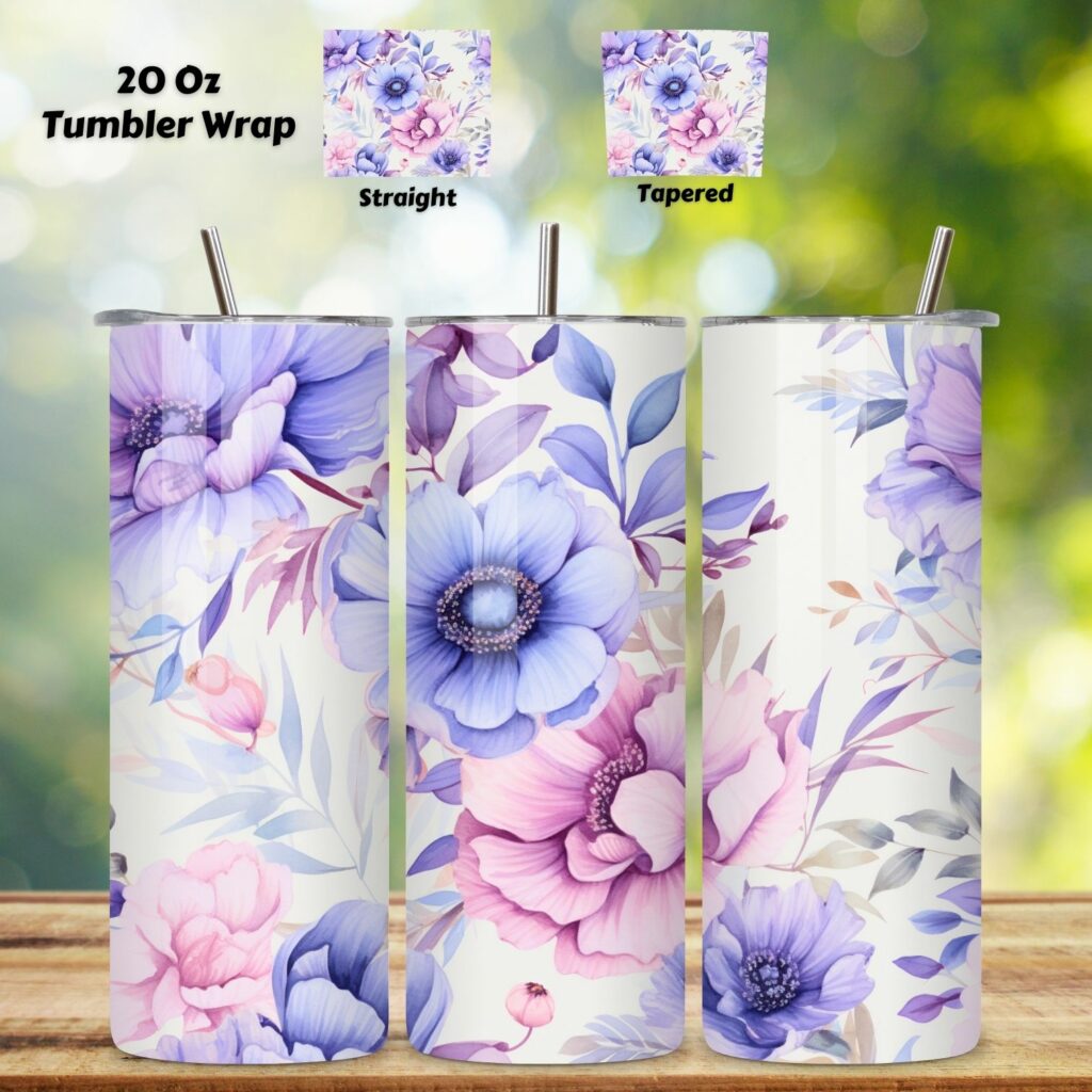 Seamless Design PNG, Watercolor Floral Tumbler Wrap, sublimation skinny ...