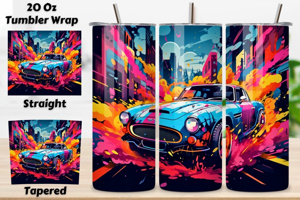 Pop Art Cars Tumbler Sublimation Wrap, 20oz PNG, old car tumbler ...
