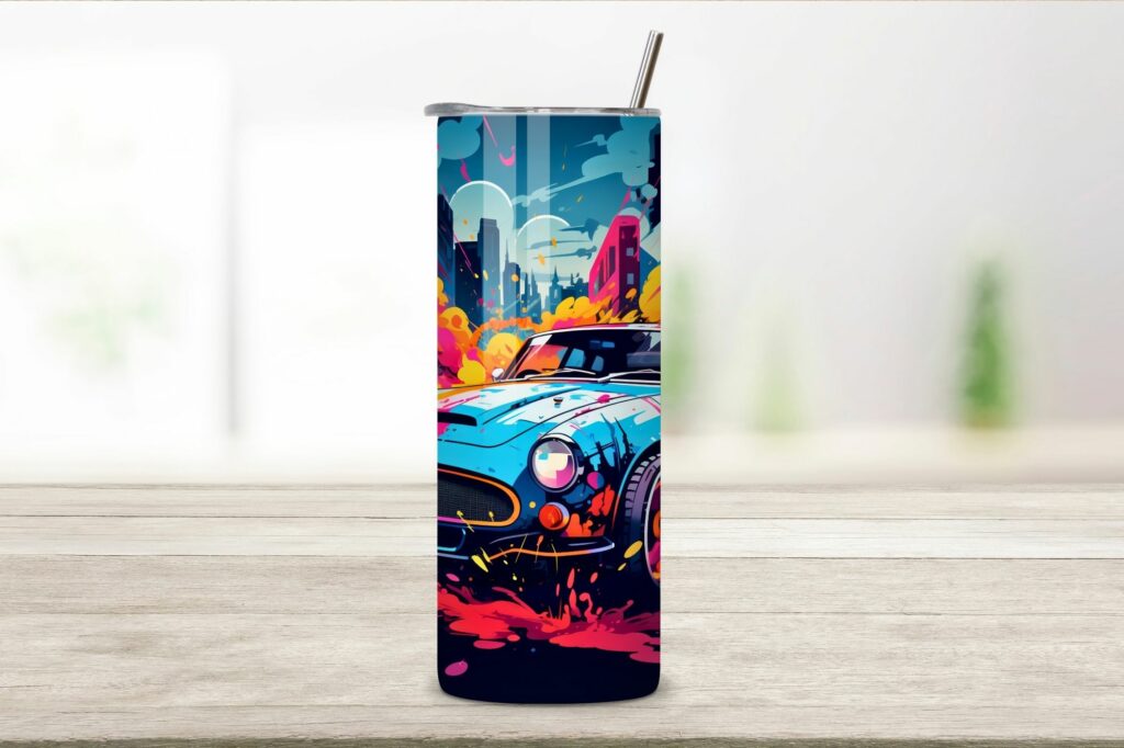 Pop Art Cars Tumbler Sublimation Wrap, 20oz PNG, old car tumbler ...
