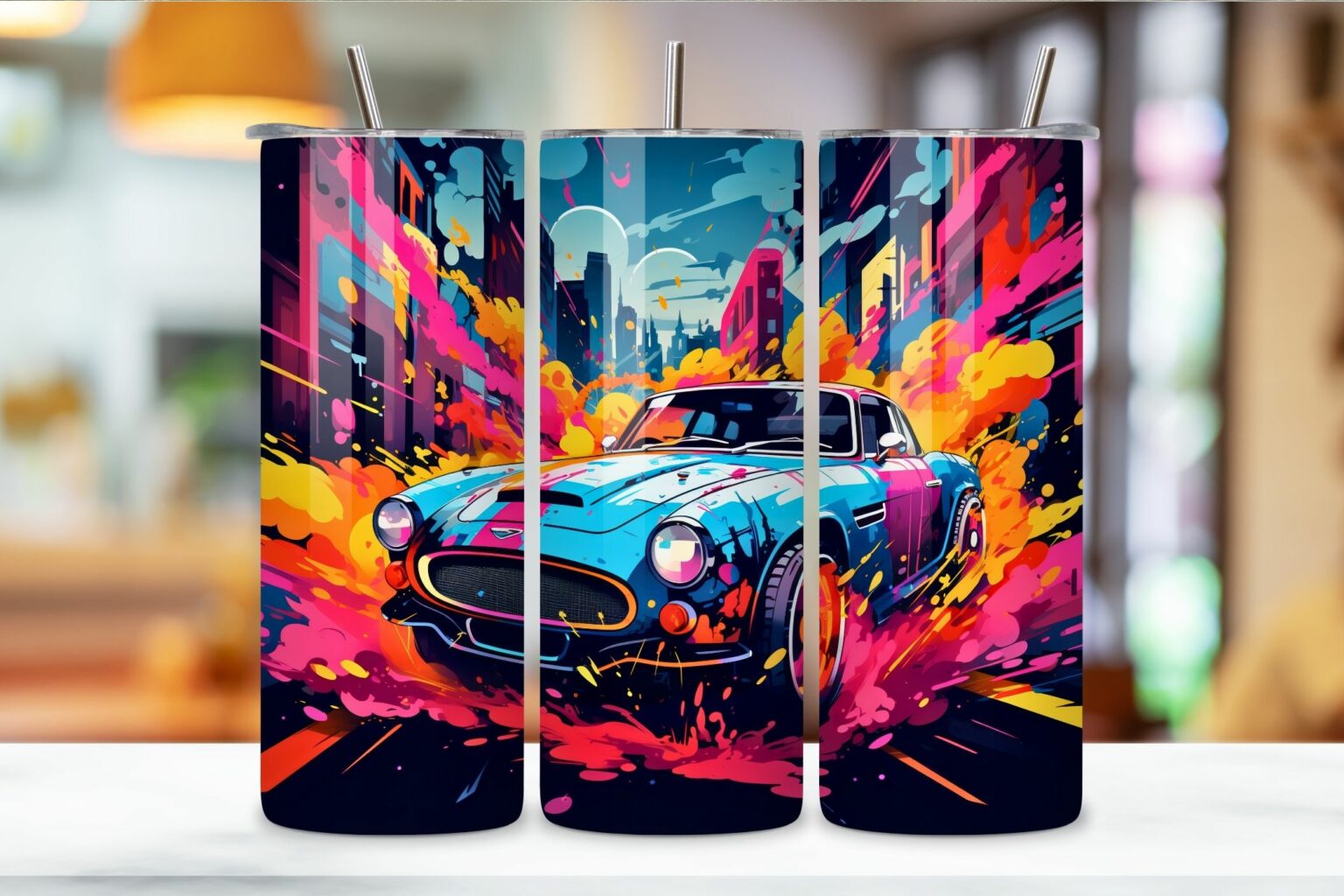 Pop Art Cars Tumbler Sublimation Wrap, 20oz PNG, old car tumbler ...