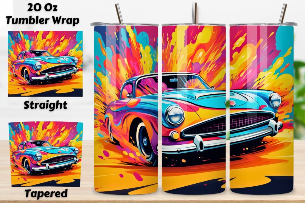 Pop Cars Tumbler Wrap, Sublimation Design, 20oz Skinny, old car tumbler ...