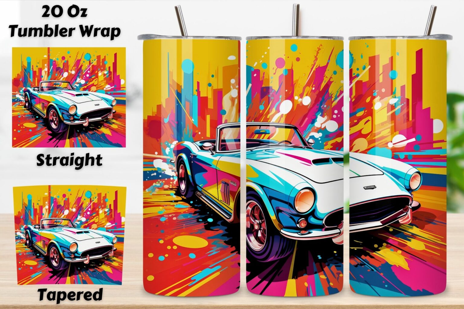 Pop Art Cars Tumbler Wrap, Sublimation PNG design, 20 oz, 20oz skinny ...