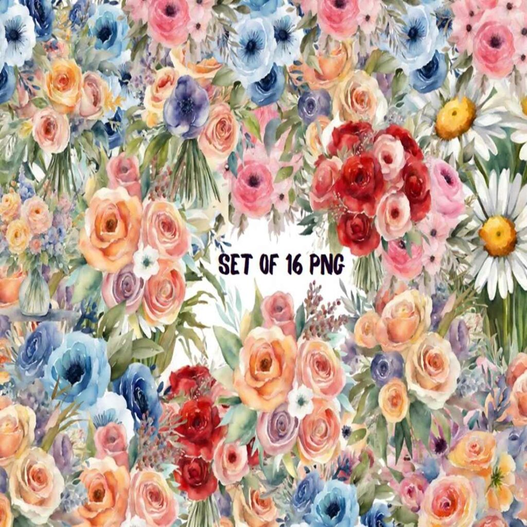 Floral watercolor clipart. Watercolor flowers clipart. Watercolor ...