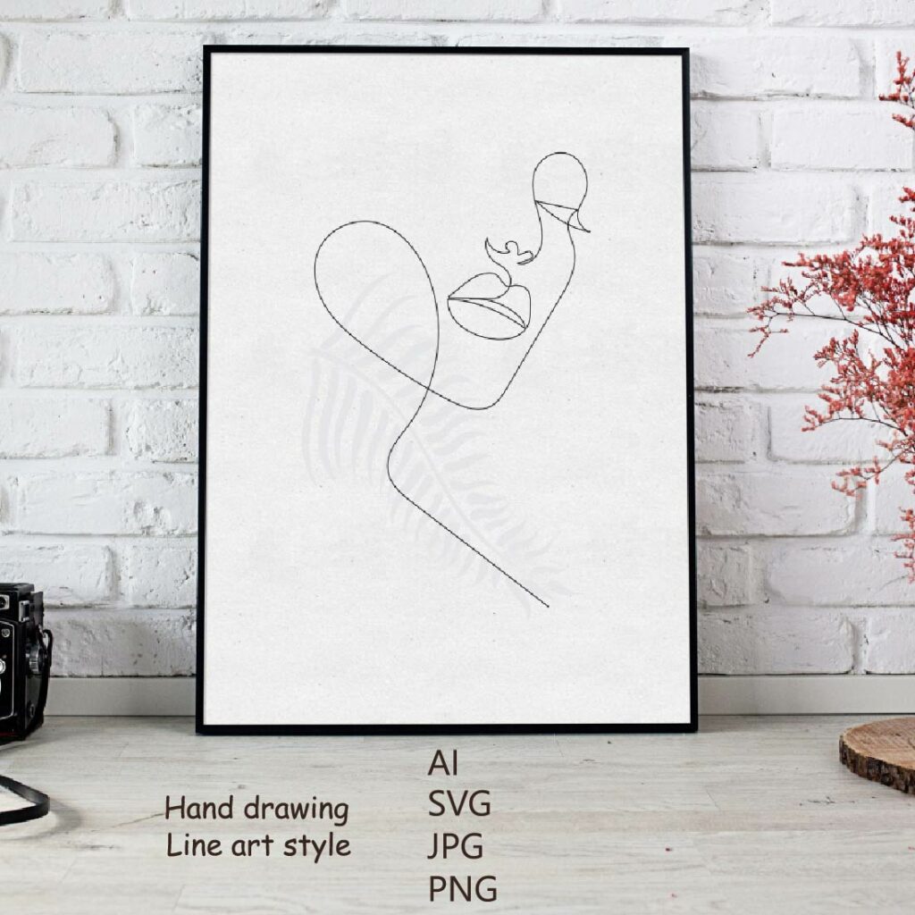 Female face and tropical leaf, unique hand drawing - MasterBundles