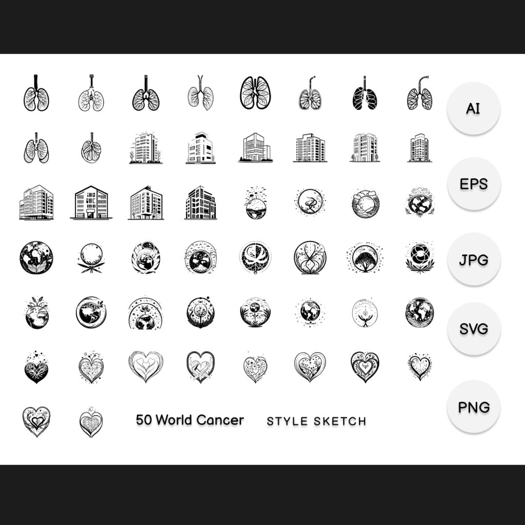 World Cancer Element Draw Black - MasterBundles