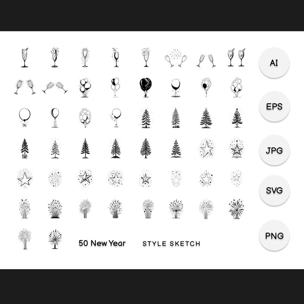 New Year Element Draw Black - MasterBundles