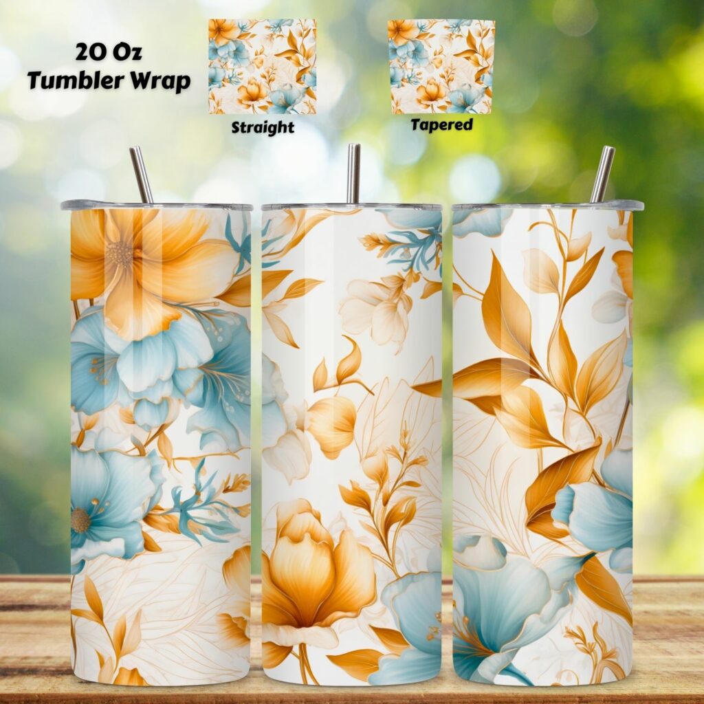 Watercolor Floral 20 oz Skinny Tumbler Wrap, Sublimation PNG, flower ...