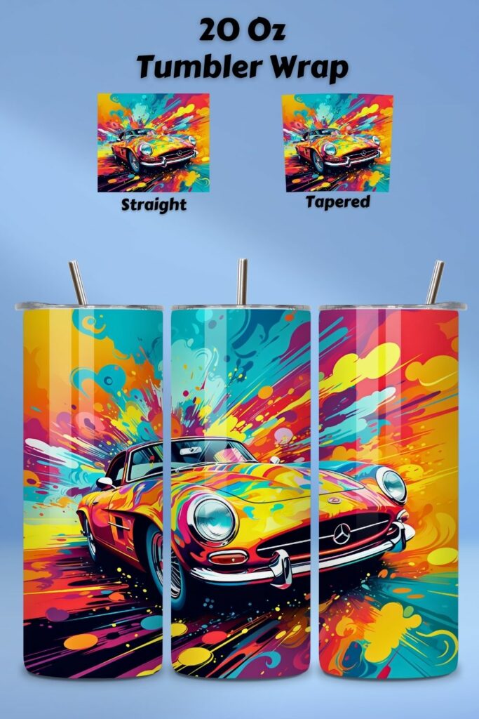 Pop Art Cars Tumbler Sublimation Design, 20oz Tumbler Wrap, old car ...