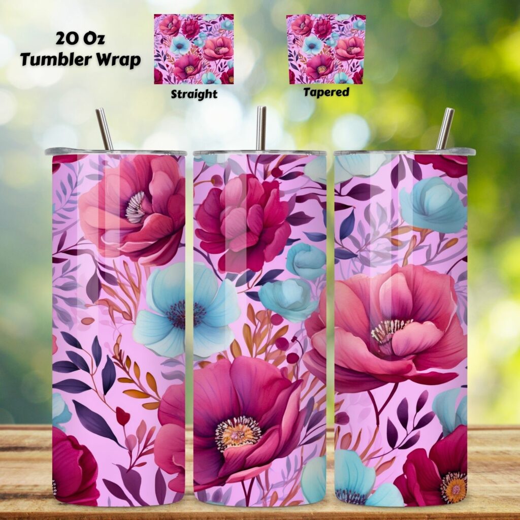 Floral 20 oz Skinny Tumbler Wrap, Sublimation PNG Watercolor ...