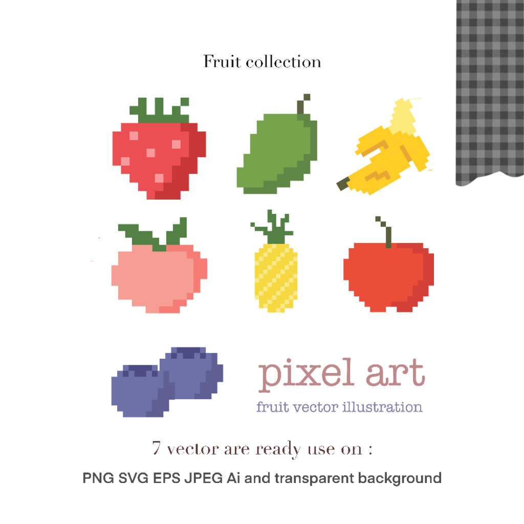 12 Fruit Vector Illustration Icon with Pixel Art Style Premium HD