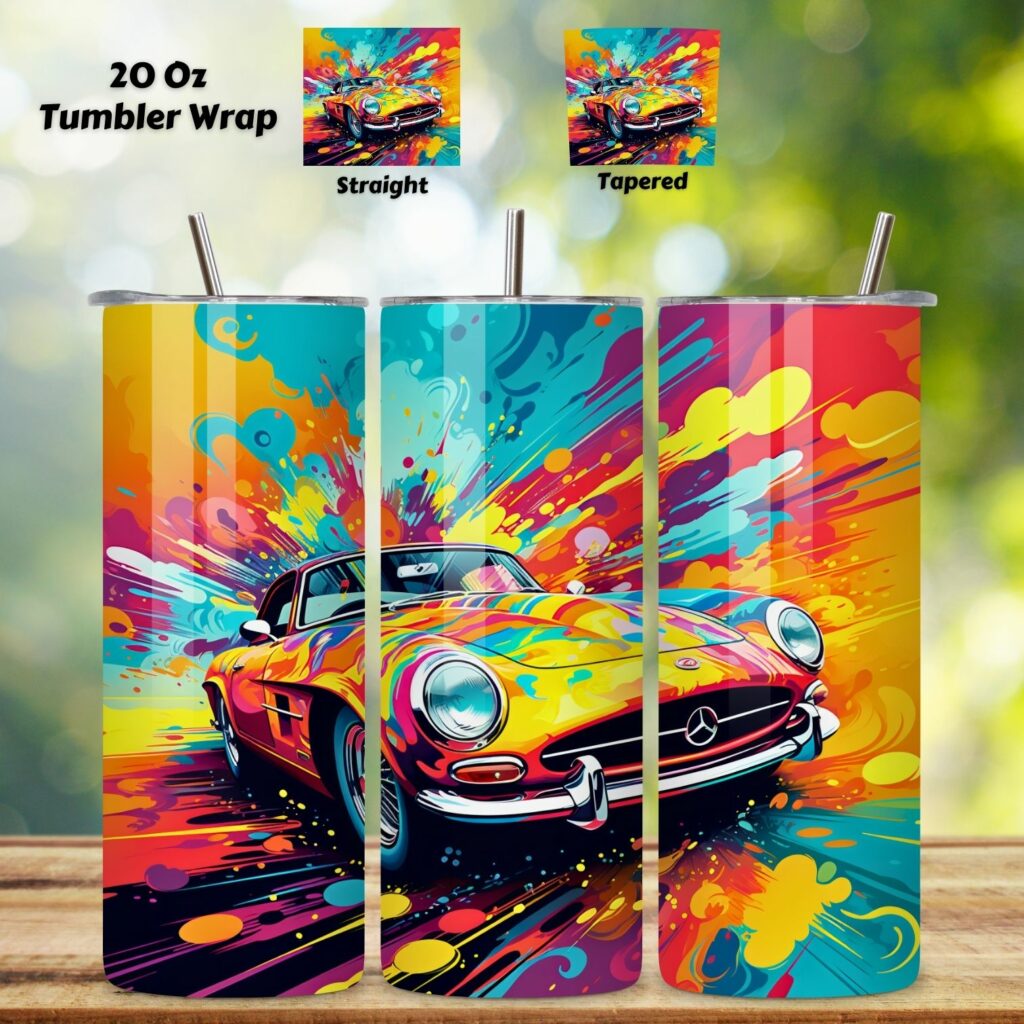 Pop Art Cars Tumbler Sublimation Design, 20oz Tumbler Wrap, old car ...