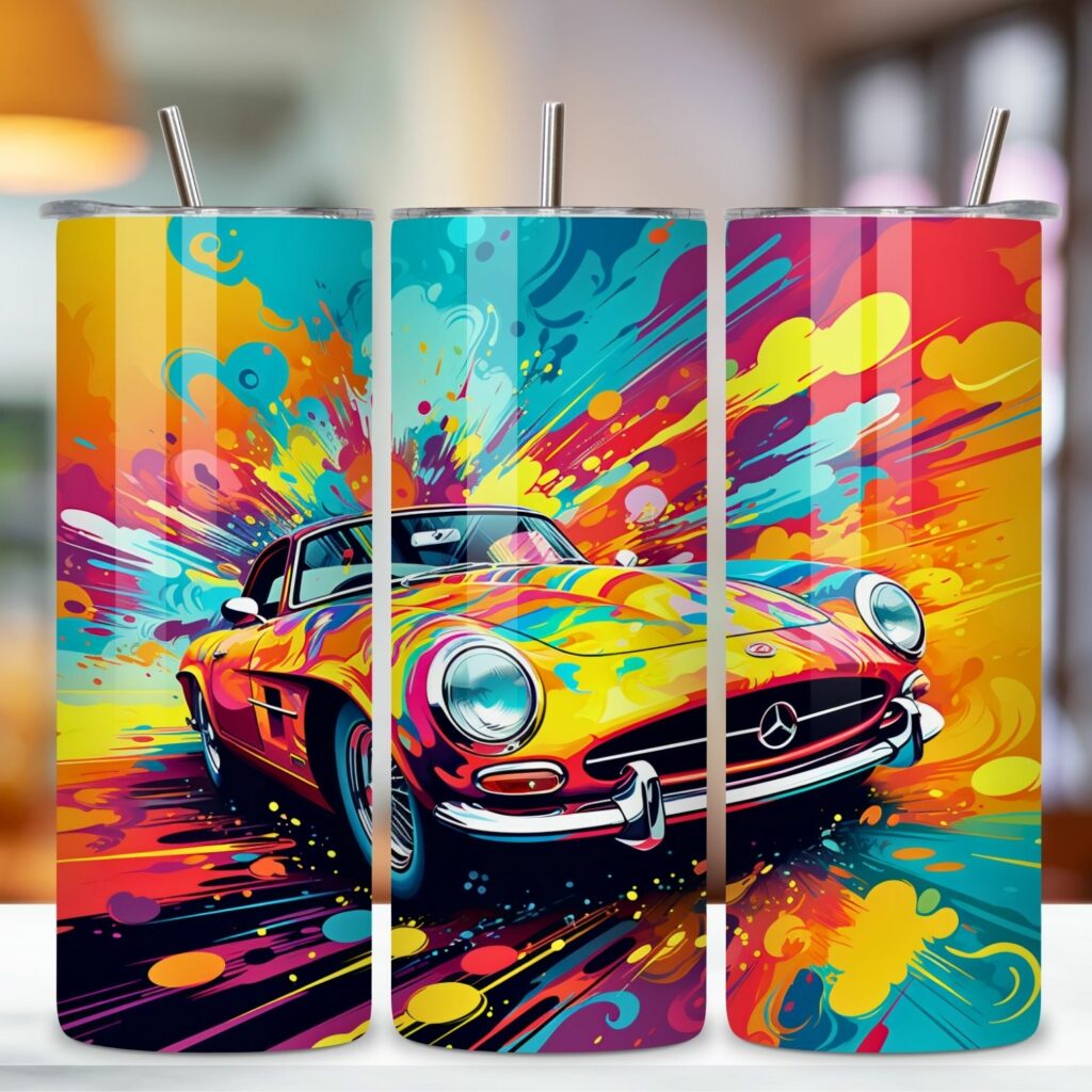 Pop Art Cars Tumbler Sublimation Design, 20oz Tumbler Wrap, old car ...