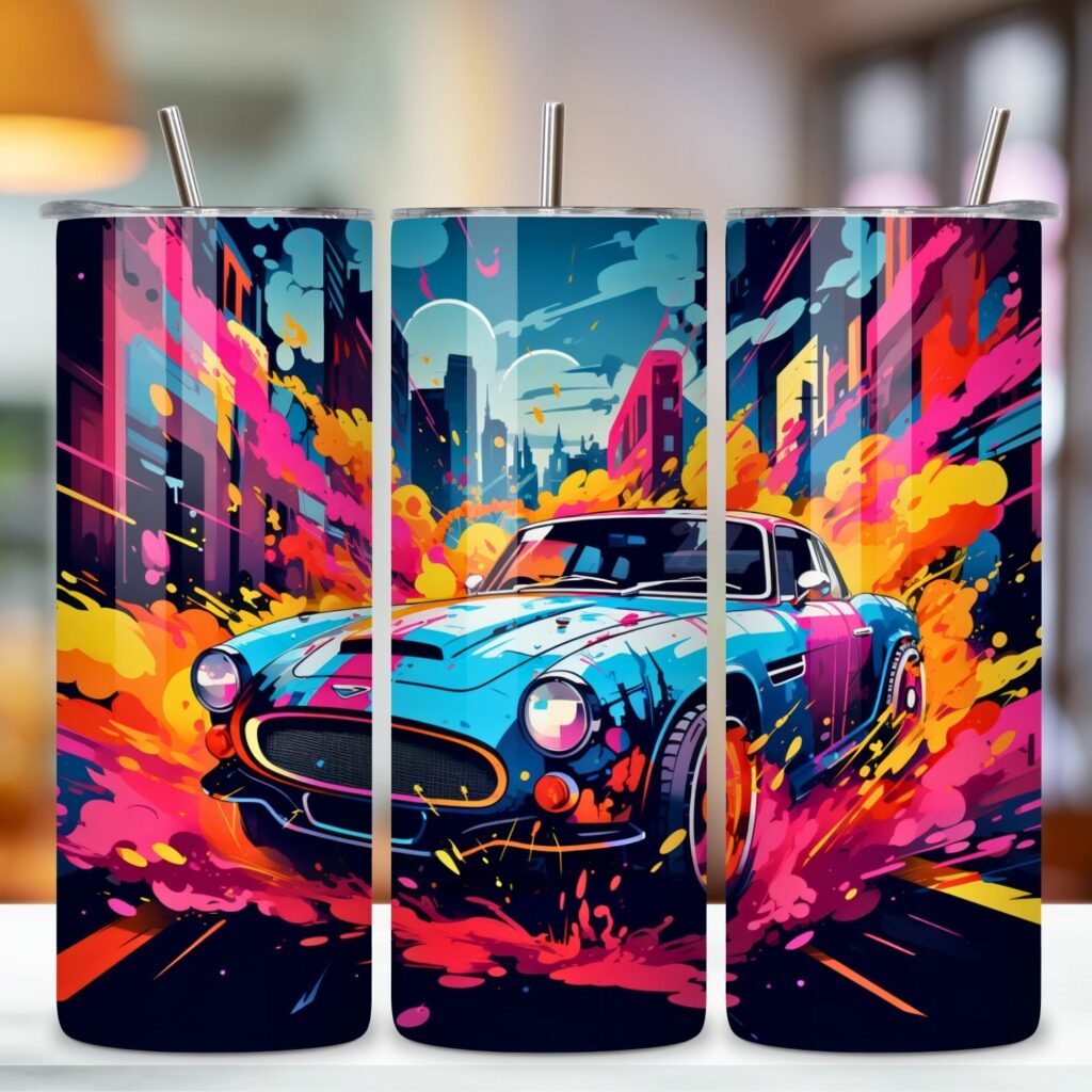 Pop Art Cars Tumbler Sublimation Wrap, 20oz PNG, old car tumbler ...