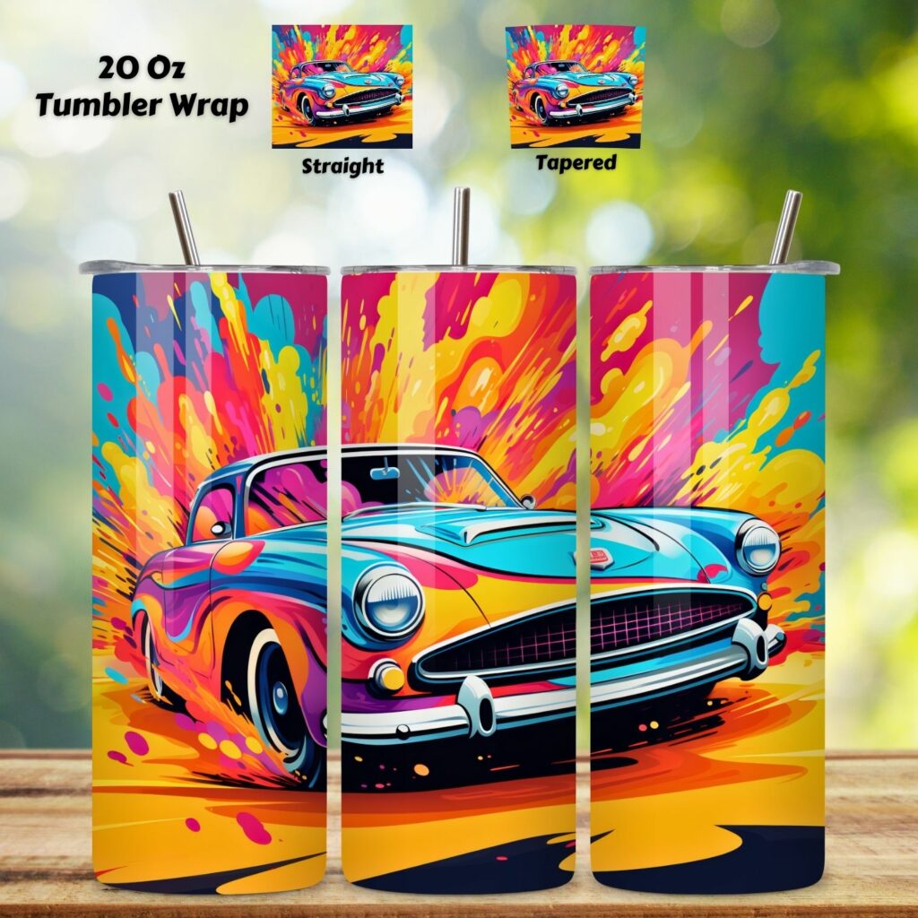 Pop Cars Tumbler Wrap, Sublimation Design, 20oz Skinny, old car tumbler ...