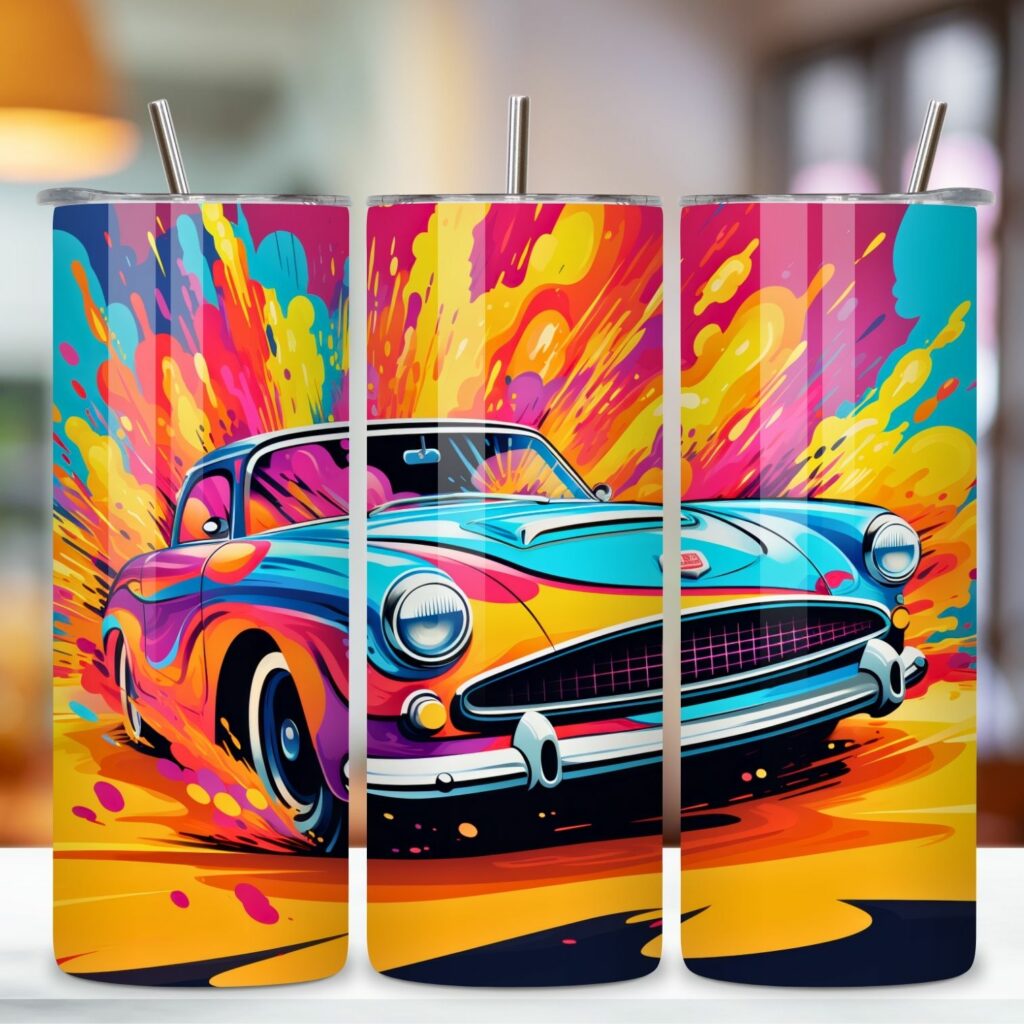 Pop Cars Tumbler Wrap, Sublimation Design, 20oz Skinny, old car tumbler ...