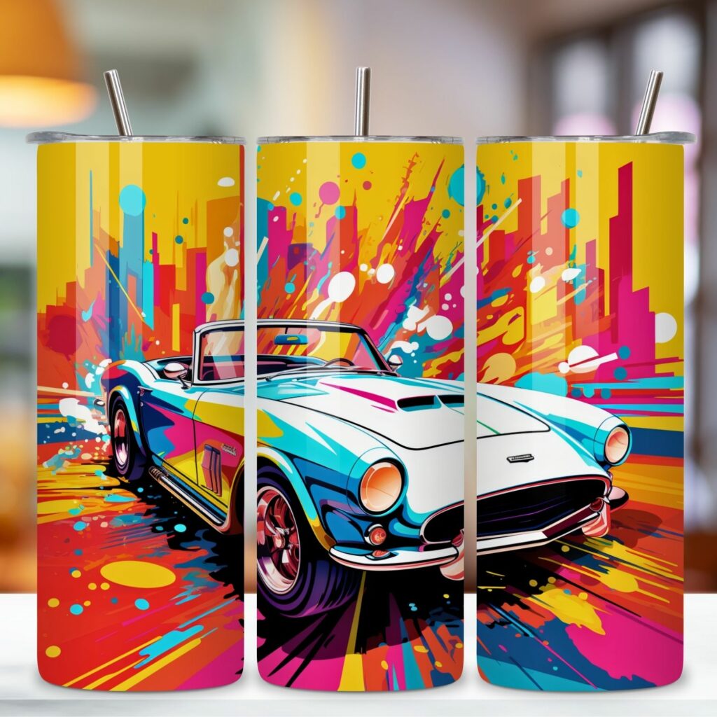 Pop Art Cars Tumbler Wrap, Sublimation PNG design, 20 oz, 20oz skinny ...