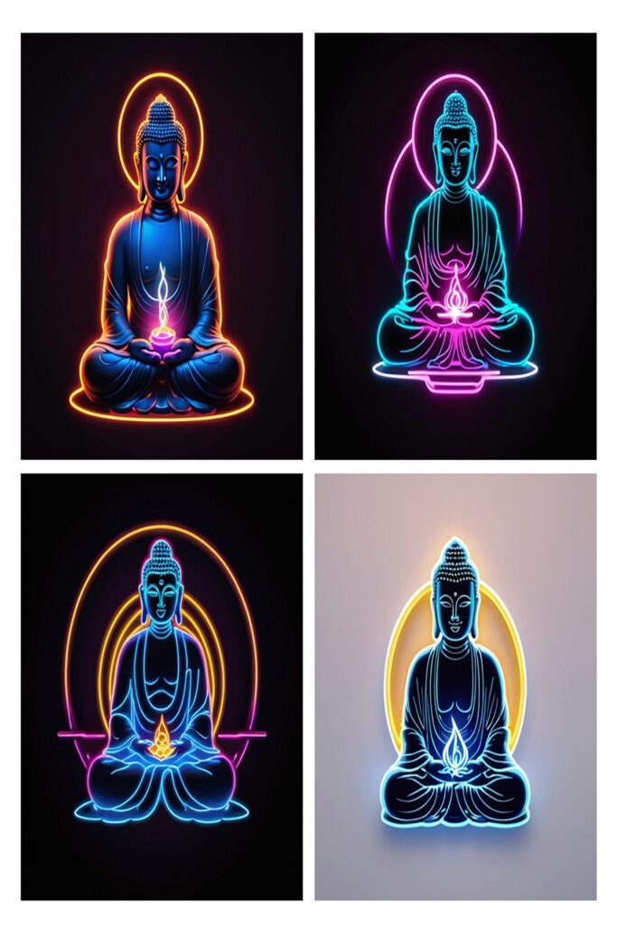 Buddha - Neon Light 3D Effects Logo Design Template - MasterBundles