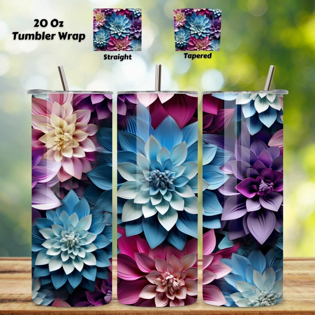 Petal Symphony Tumbler Wrap, 3D Futuristic Seamless PNG, 20 oz skinny ...