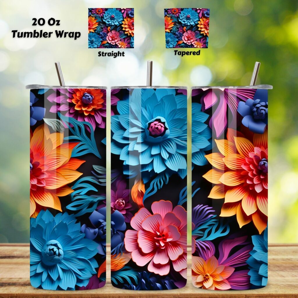 3D Floral Tumbler Wrap, Seamless Wrap PNG, 3d floral seamless, 3d ...