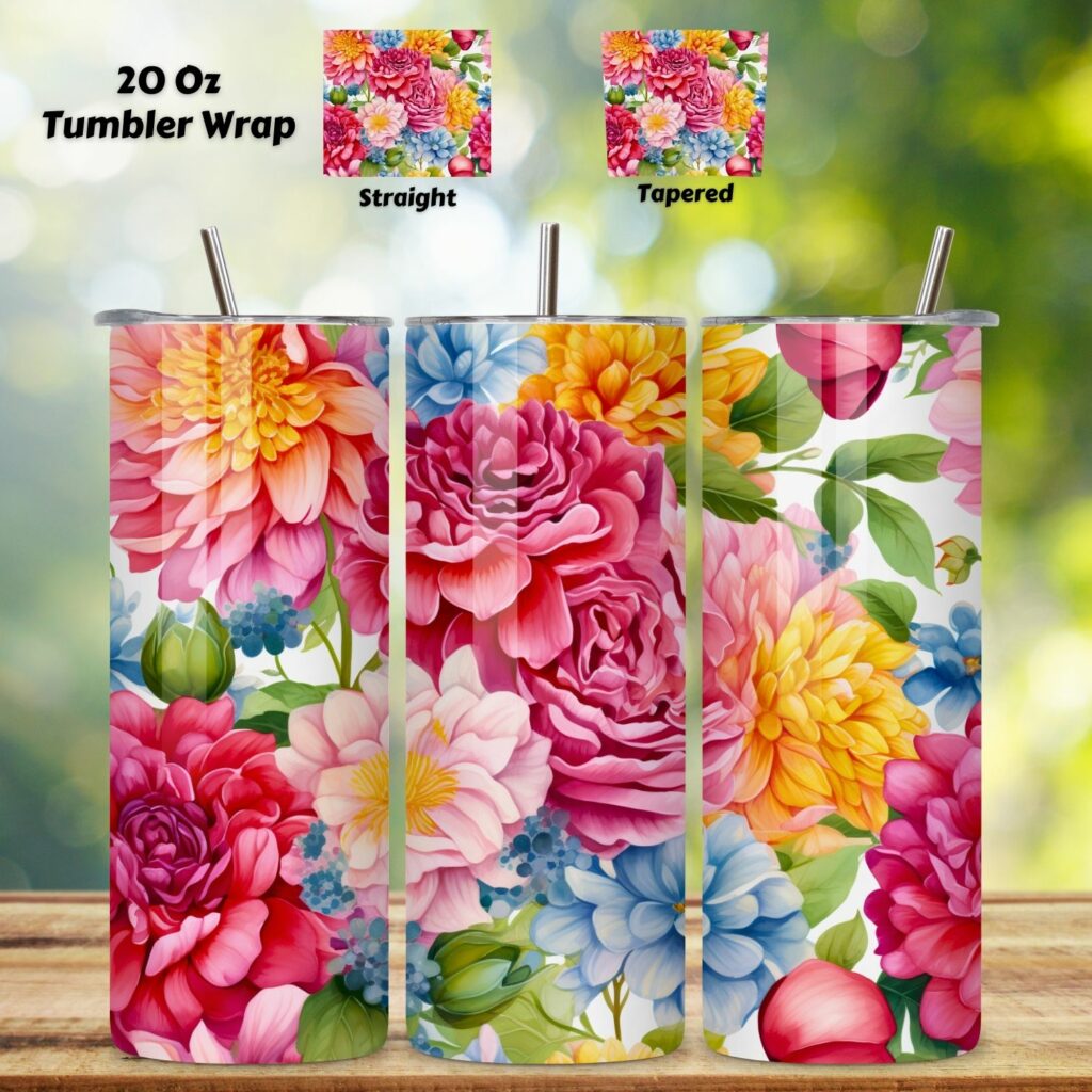 Spring Blooms Tumbler Wrap, Sublimation PNG design, PNG, skinny tumbler ...