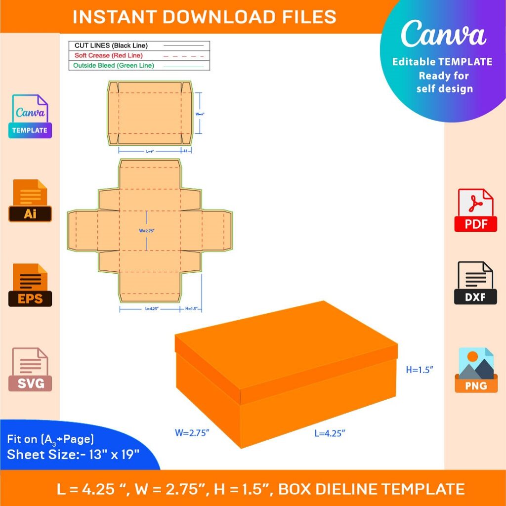 Shoe Box, Match Box Dieline Template Ai, EPS, PDF, SVG, JPG, DXF, PNG ...