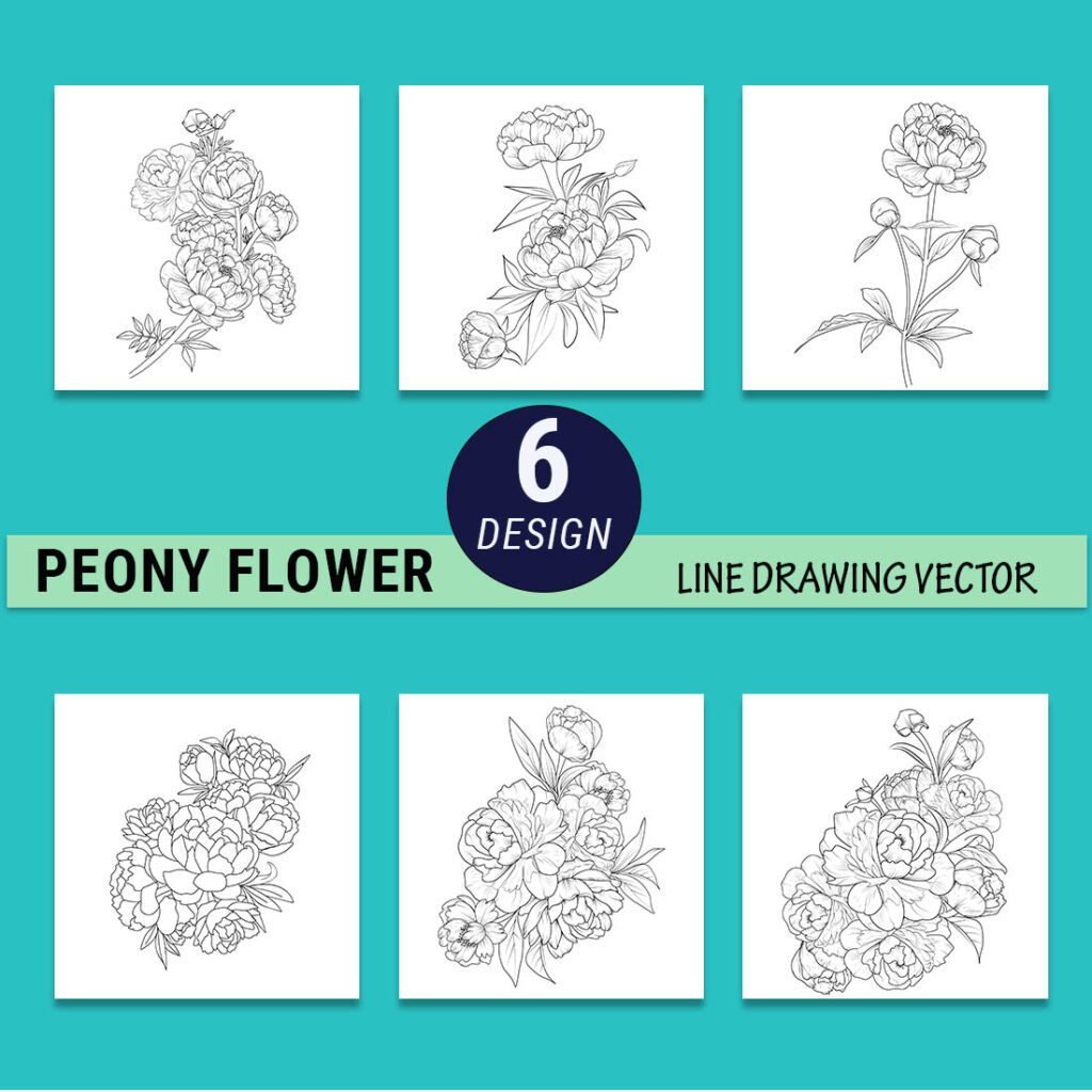 Peony flower line art, peony line drawing tattoo, linework peony tattoo ...