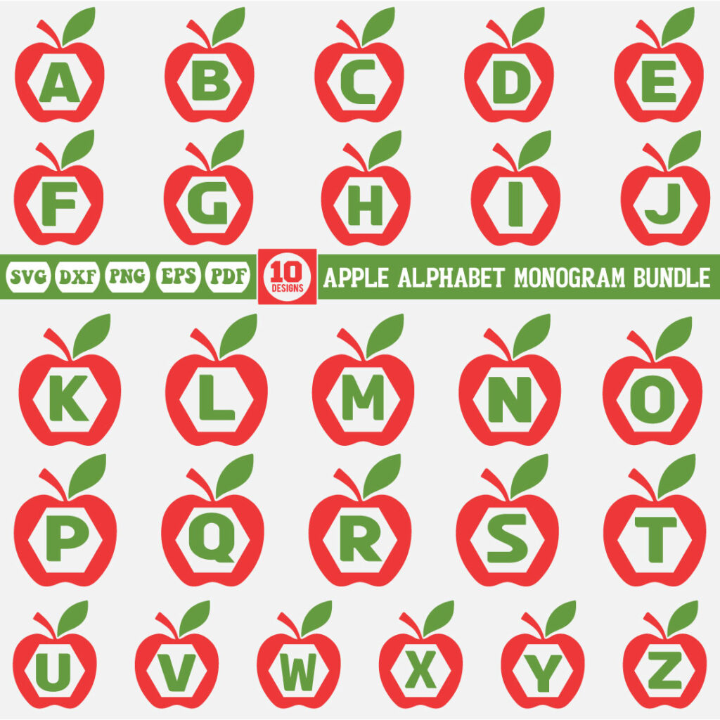 apple Alphabet Monogram Svg Bundle - MasterBundles