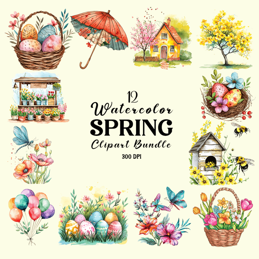 Watercolor Spring Clipart Bundle - MasterBundles