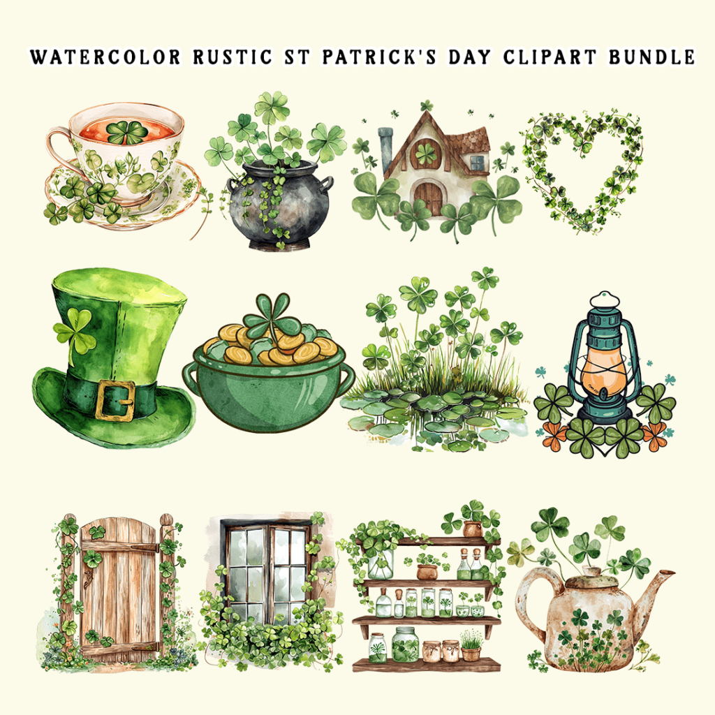 Watercolor Rustic St Patrick's Day Clipart Bundle - MasterBundles
