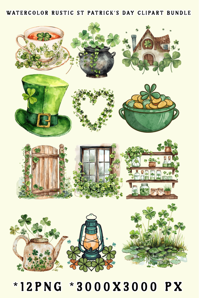 Watercolor Rustic St Patrick's Day Clipart Bundle - MasterBundles