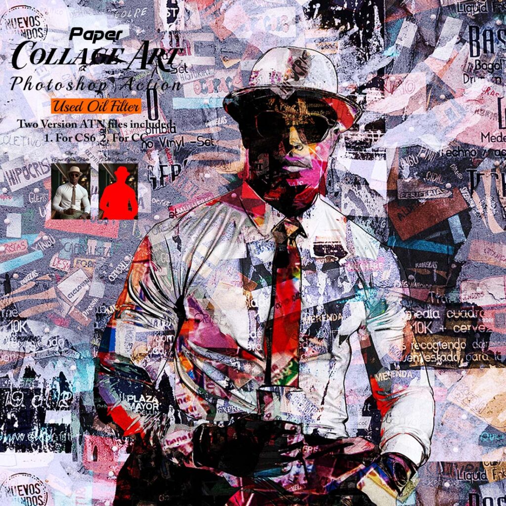 Paper Collage Art Photoshop Action - MasterBundles