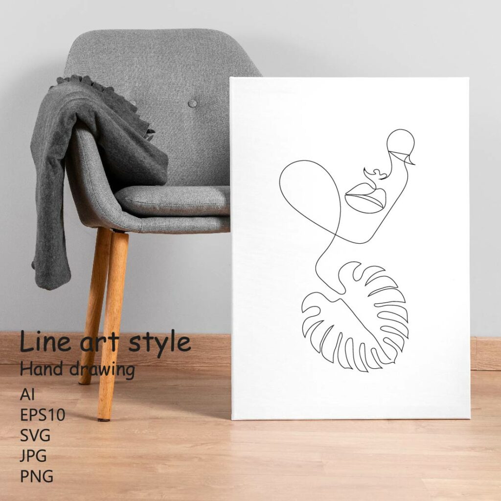 Modern digital graphics: Female face and monstera leaf. - MasterBundles