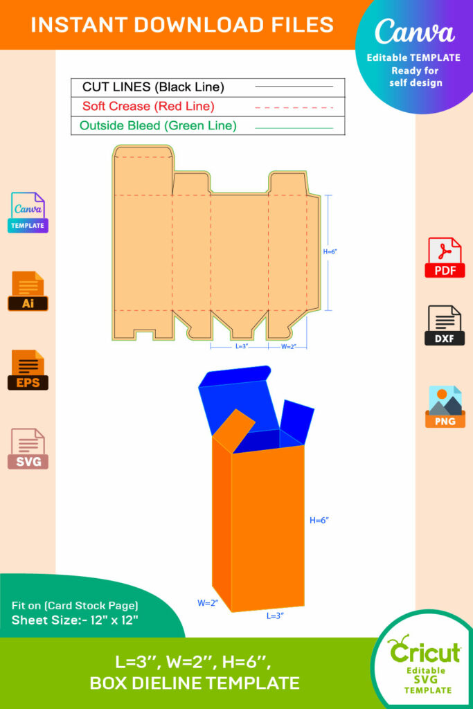 Snap Lock Box Dieline Template AI, EPS, DXF, SVG, PDF, JPG, files ...